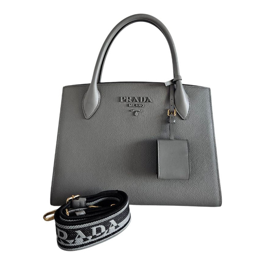 Prada Monogram 2-way Grey Shoulder Bag - BOPF | Business of Preloved ...