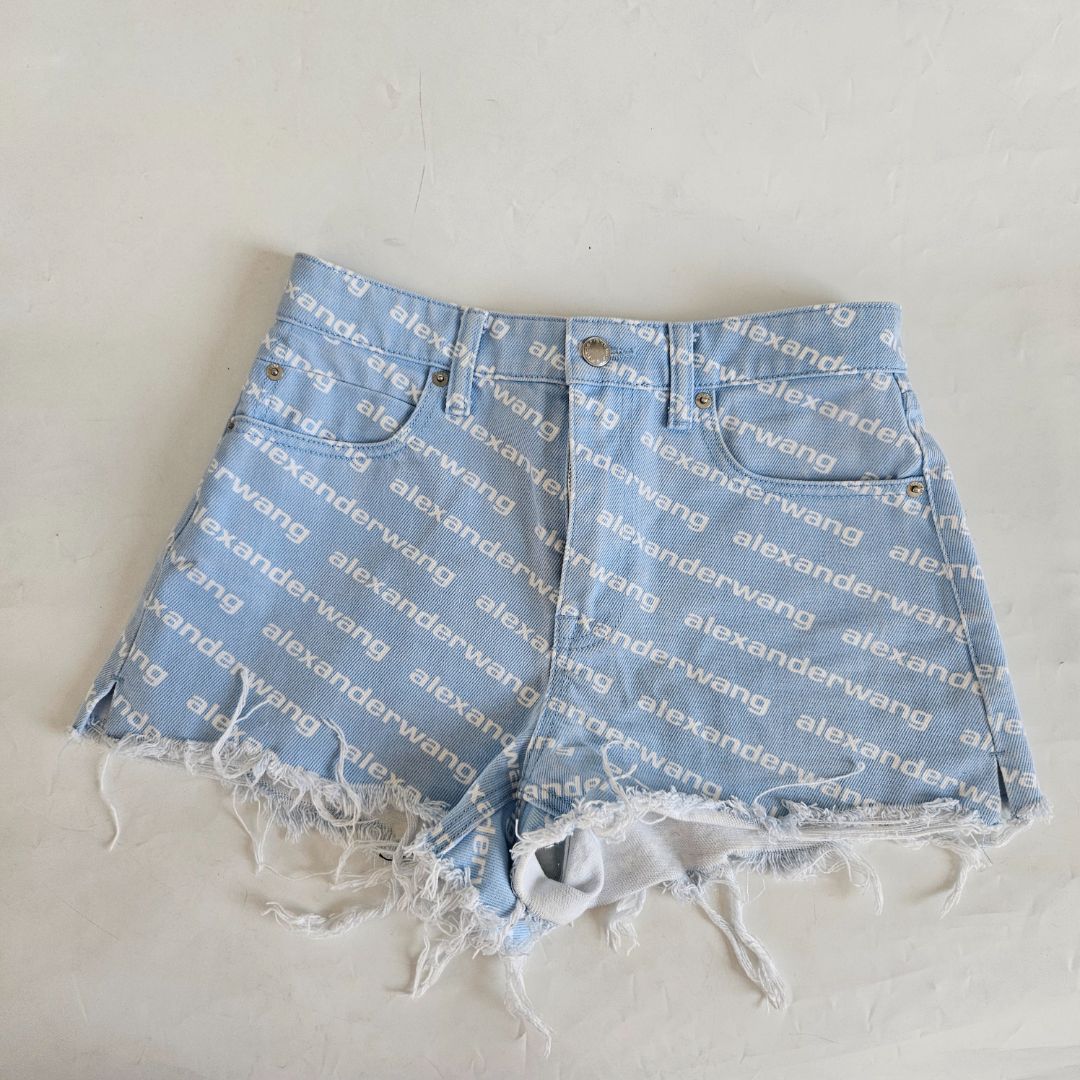 Alexander Wang Blue Printed Bite Logo Denim Shorts - BOPF | Business of ...
