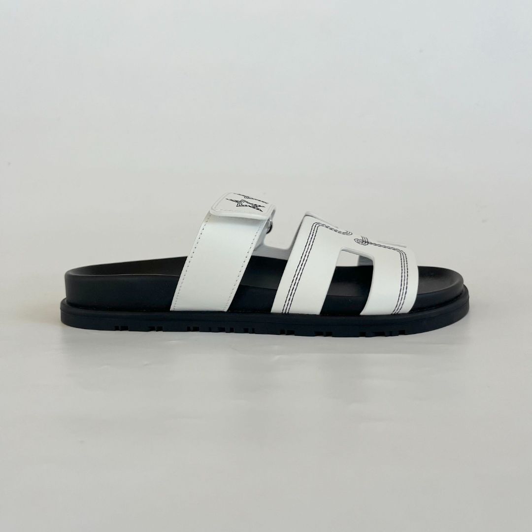 Hermes Embroidered Chypre White Sandals, 37 - BOPF | Business of ...